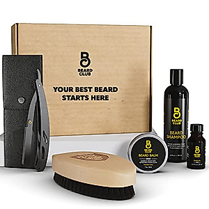 Beard Club - Everyday Beard Care Kit - Style, Moisturize and Grow a Healthier Beard - Straight Edge Razor, Beard Shampoo, Cedar Beard Balm and Beard Oil, Boar Bristle Beard Brush - Gift Kit