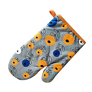 abteata Oven Mitts and Pot Holders Set, 100% Cotton Printing Heat Resistant Oven Gloves Set, Non Slip Pot Mats, Baking Gift for Kitchen Cooking, Yellow Flowers Grey, S7