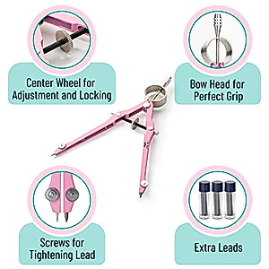Mr. Pen- Professional Compass for Geometry, Pink, Extra Leads, Metal Compass, Compass, Compass Drawing Tool, Drawing Compass, Drafting Compass, Compass for Students, Compass for Woodworking