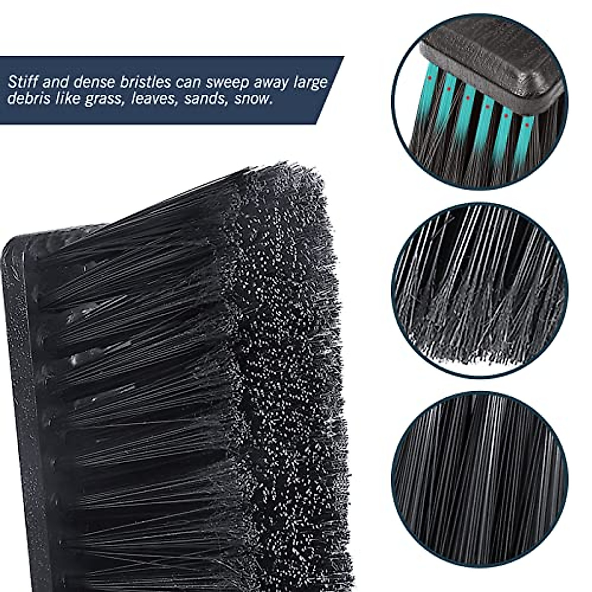 HEVOL Push Broom, 24" Wide Floor Scrub Brush with Stiff Bristles and 57” Long Stainless Steel Handle, Garage Heavy Duty Broom Outdoor Push Broom for Bathroom Kitchen Yard Patio Deck, Black