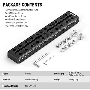 NEEWER 9"/230mm Rail Bar Vixen Style Dovetail Plate, Metal Mounting Plate Saddle with M6 1/4" 3/8" Camera Screw for Telescope Mount Adapter OTA Equatorial Tripod Sky Astrophotography, QR003