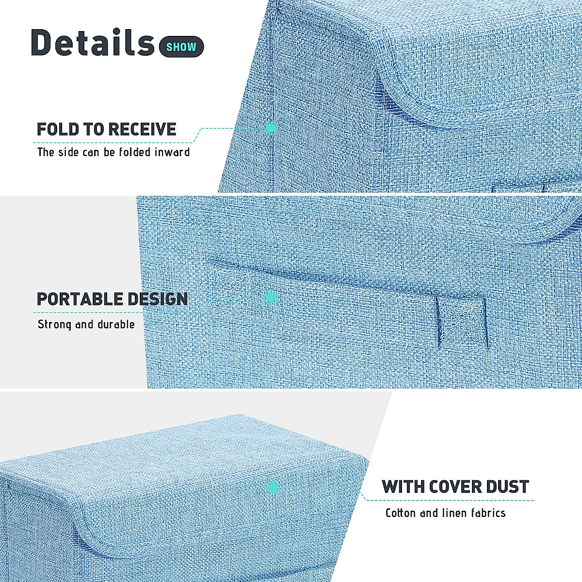 FUDDE foldable fabric storage box[2-Pack] dust-proof storage boxes with flip lid, can store clothes, shelves, books and toys, used in family bedroom closet storage boxes. (L, Blue)