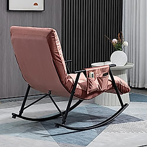 ZJhome Velvet Accent Folding Rocking Recliner Chair Nursery with Side Pocket Adjustable High Back & Foot Rest, Comfortable Upholstered Nursing Glider Rocker Armchair for Living Room, Bedroom(Pink)