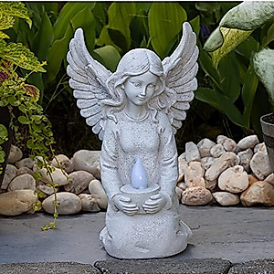 VP Home Heavenly Angel Solar Powered Outdoor Decor Garden Light with LED Crackled Glass Globe Fairy Outdoor Figurine Light for Home, Patio, Yard Art Resin Fairy Garden Solar Light
