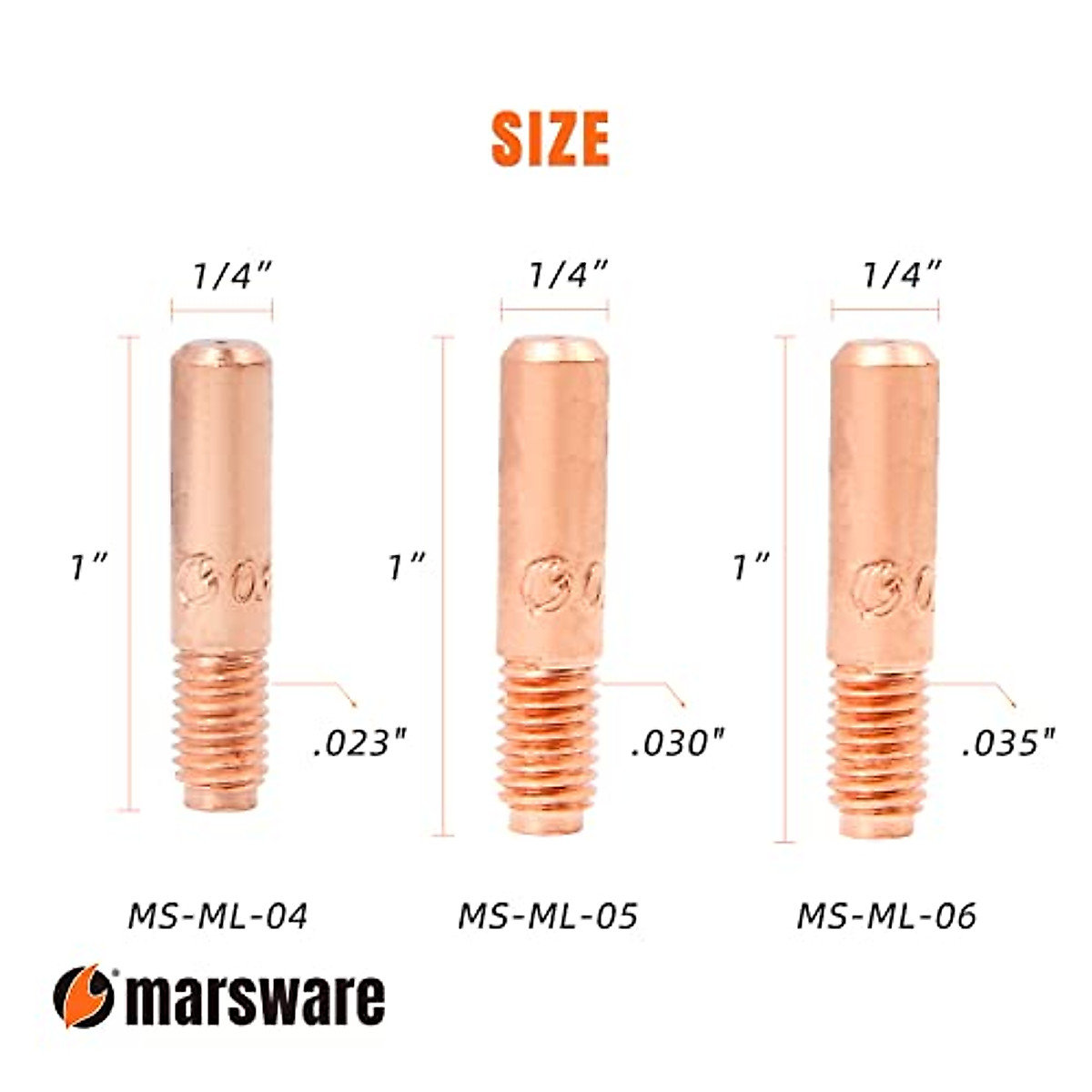 MARSWARE M15 MIG Welding Gun Accessory Kit, 087299 Contact Tip .023"-.025" 30 PCS for 169-589, 249039, 248282