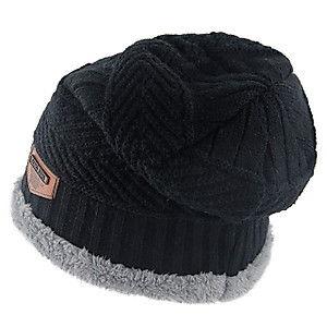 Muryobao Thick Warm Winter Beanie Hat Slouchy Skully Knit Hats Soft Stretch Ribbed Cap for Women Snow Ski Black