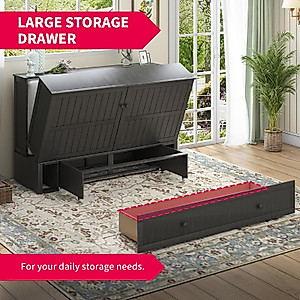 MUZZ Murphy Bed, Queen Size Cabinet Bed with Folding Foam Mattress, Foldable Space-Saving Cube Murphy Bed with Charging Station and Large Storage Drawer (Grey)