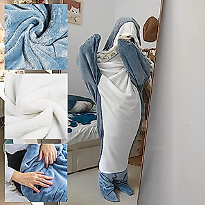 MJJAOQYF Shark Blanket Adult - Shark Onesie Blanket - Shark Blanket Hoodie-Wearable Shark Blanket Super Soft Cozy Flannel Hoodie (67inX27.5in(M))