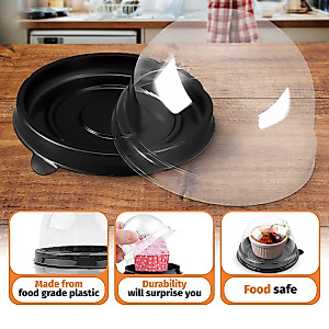 Plastic Containers with Lids Black Cupcake Boxes - 50Pcs Clear Cupcake Stand - Mini Cupcake Container Disposable - Individual Cupcake Container Mooncake Boxes for Christmas Gift 2.8 X 1.8 IN (Dia X H)