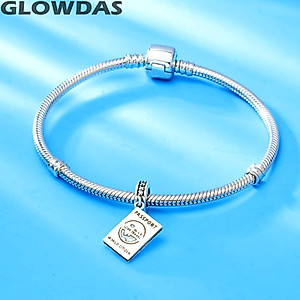 Travel Passport Charms Dangle, 925 Sterling Silver Around The World Pendant Printed 'World Citizen' CZ Beads, fit Pandora Christmas Bracelet, Gifts for Lover/Friends/Couple