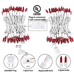 Christmas Red Mini String Lights, 100 Count 26.5 Feet Detachable Incandescent Bulb Waterproof Red Fairy Lights Plug in for Indoor Outdoor Party Patio Valentine's Day Decoration, White Wire