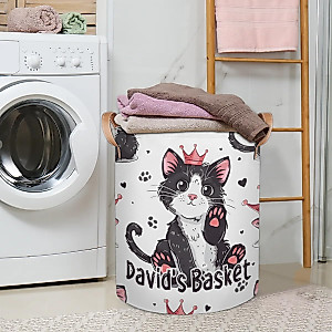 Personalized Laundry Basket, Custom Gift Laundry Hamper, Collapsible Nursery Waterproof Laundry Baskets, Dirty Clothes Toy Hamper with Handles Princess Cats Pattern