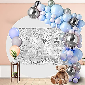 PERLAW Shimmer Wall Backdrop Shimmer Wall Panels - 24 Panels Square Sequin Shimmer Backdrop for Birthday Decorations Wedding & Graduation Party Supplies (Silver)