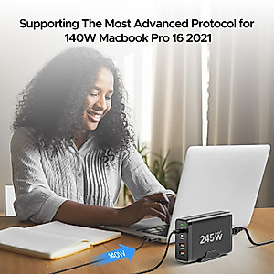 245W GaN USB C Charger, 140W 100W PD 3.1 Charger for MacBook Pro 16-inch, 4-Port Laptop/Tablet Fast Charging Adapter for MacBook Pro/Air, Dell XPS, iPad Pro/Air, iPhone 15/14/13 Series, etc.