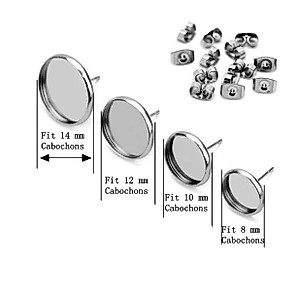 40pcs 12mm Stainless Steel Blank Stud Earring Bezel Setting for Jewelry Making with 40pcs Surgical Steel Earring Backs DIY Findings (9851)