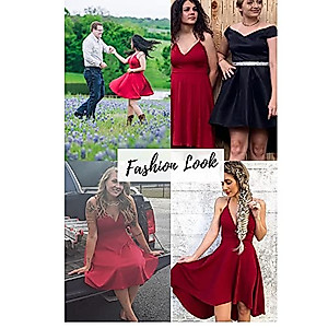 ELESOL Women Sexy Deep V-Neck Backless Spaghetti Strap Skater Dress Short Red Dress Wine Red L