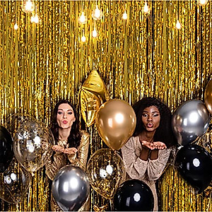 20 Pcs Foil Curtains Fringe Curtains 3.28 x 8.2 ft Metallic Tinsel Backdrop Curtains for Party Photo Backdrop Wedding Birthday Party Baby Shower Bridal Shower Photo Booth Decor (Gold)