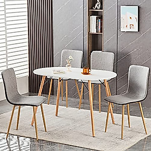 FurnitureR Dining Chair Set of 4, Scandinavian Accent Chairs Set Comfy Fabric Cushion Seat PU Back Side Chairs Kitchen Chairs with Sturdy Metal Legs for Kitchen, Dining, Living Room, Grey and Black