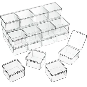 SATINIOR 24 Packs Small Clear Plastic Beads Storage Containers Box with Hinged Lid for Storage of Small Items, Crafts, Jewelry, Hardware (2.48 x 2.48 x 1.57 Inches)