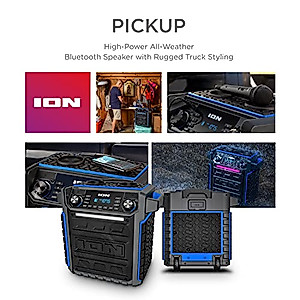 ION Audio Pickup - 100W Water-Resistant Bluetooth Outdoor Speaker with Rechargeable Battery, Karaoke Microphone, Radio, Wheels, Handle & USB Charging