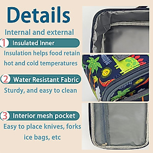 Kulle Lunch Box for Boys,Insulated Lunch Bags for Women/Men,Washable Lunch Box for Men and Reusable Lunch Boxes for School, Work, Picnic or Travel,Astronaut Shark Camo Space(Dinosaur)