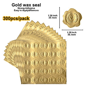 Everlasting Star 300pcs Gold Embossed Wax Seal Heart Shape Envelope Seals Stickers for Wedding Invitations,Party Favors,Greeting Cards, DIY Decoration, ES-21ST-001