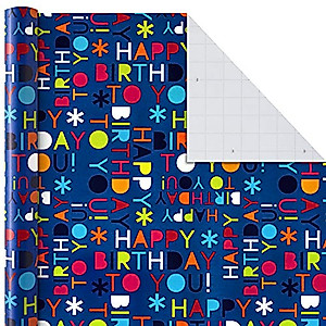 Hallmark All Occasion Wrapping Paper with Cut Lines on Reverse (6 Rolls: 180 sq ft ttl) Happy Birthday, Polka Dots, Blue Flowers for Birthdays, Mothers Day, Weddings, Graduations, Bridal Showers