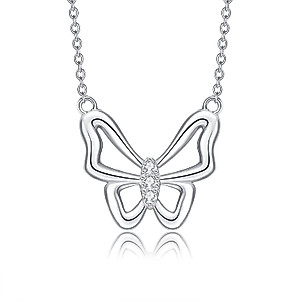 BETHZA 0.08 CT Diamond Butterfly Necklace in 925 Sterling Silver Dainty D Color, VVS Clarity Butterfly Diamond Pendant Jewelry Gifts for Women Mother (18+2 Inch)