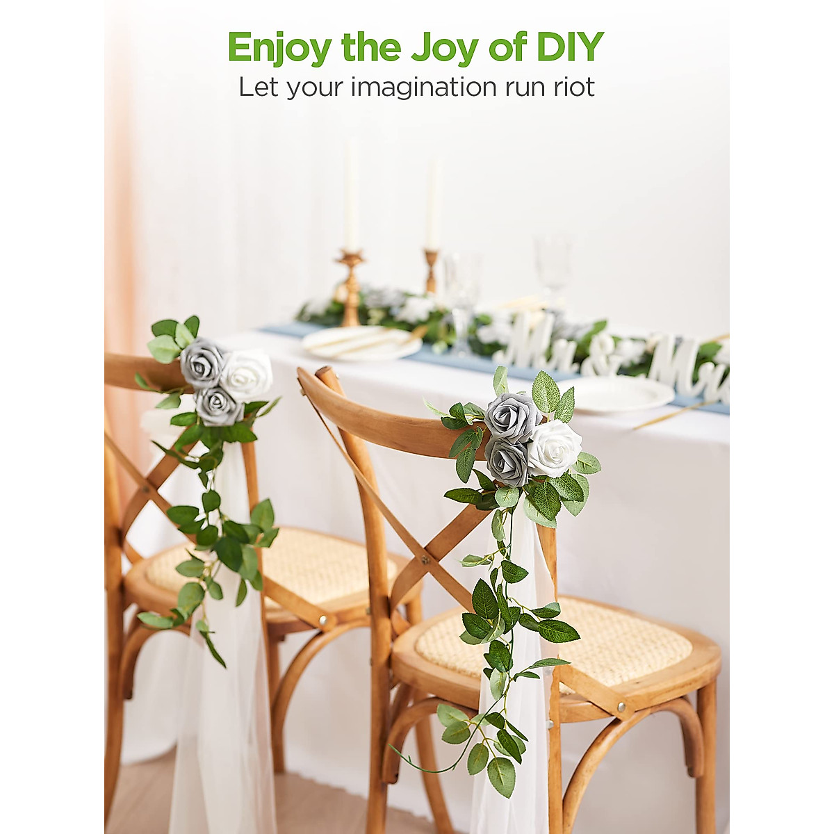 InnoGear Artificial Roses Flowers, 50 Pcs White Fake Roses for Decoration DIY Wedding Bouquets Centerpieces Bridal Shower Party Valentine's Day Christmas Xmas