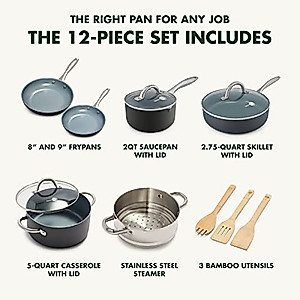 GreenPan Lima Hard Anodized Healthy Ceramic Nonstick 12 Piece Cookware Pots and Pans Set, PFAS-Free, Oven Safe, Gray