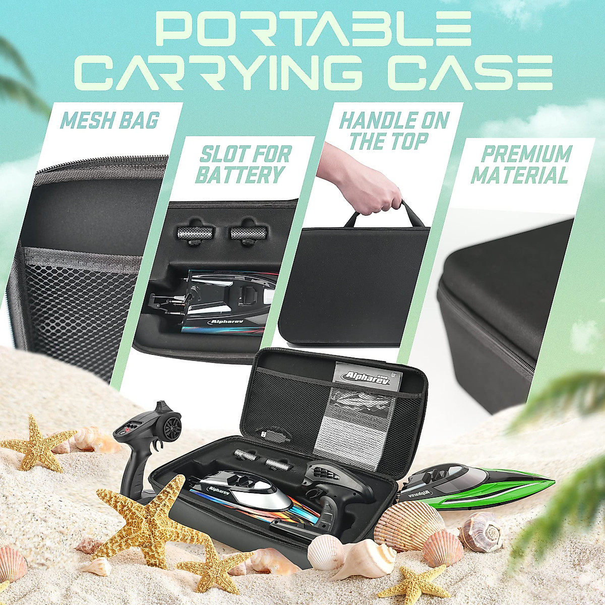 ALPHAREV Remote Control Boat - R308 32+ KPH Fast RC Boat for Adults & Kids with Portable Suitcase, 2.4Ghz Racing Boat for Pool & Lake, Summer Water Toys, Birthday Gifts for Boys