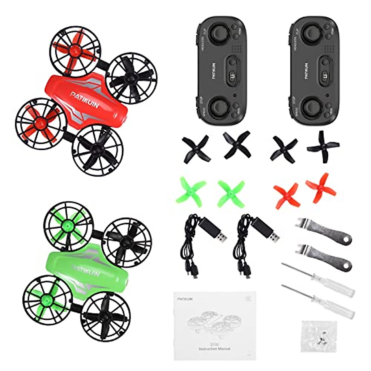 2 Pack Mini Drone for Kids and Beginners, Remote Control Helicopter Quadcopter with 6 Modular Batteries, Auto Hovering, 3 Speed Modes, Headless Mode, Indoor RC Pocket Plane Gift for Boys and Girls, Green and Red