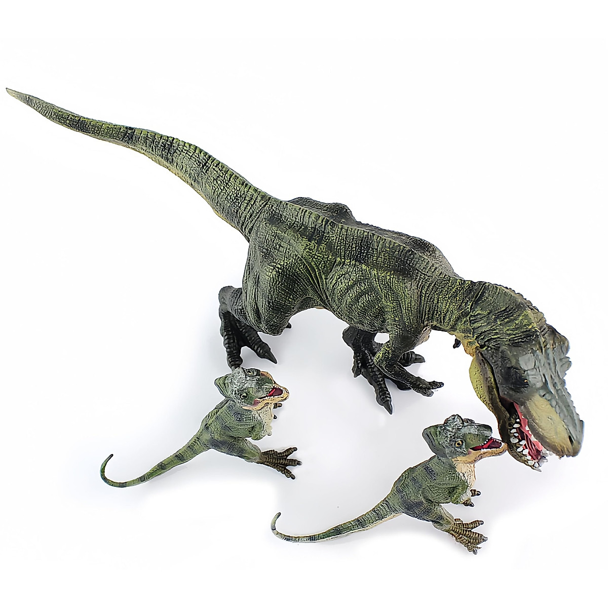 Gemini&Genius 3-Piece Dinosaur Set with T-Rex & Cubs, Action Figures, Moveable Jaw, Cake Topper, Party Gift for Kids 3-12 Years Old