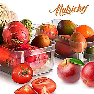 NutriChef Set of 8 Refrigerator Bins-4 Wide and 4 Narrow Stackable Fridge Organizers for Freezer, Kitchen, Countertops, Cabinets-Designed with Practical Carry Handles and Interior, 8 containers, Clear