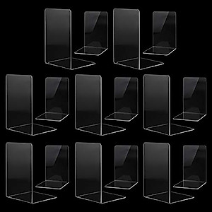 MSDADA Book Ends Clear Acrylic Bookends for Shelves, Book Ends for Home Office Library Decorative, Heavy Duty Book Ends, Book Stopper for Books, Movies, Magazines, Video Games, CDs (8pair/16pcs)