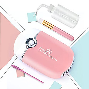 56 PCS Mini Portable Fans USB Rechargeable Handheld Bladeless Air Conditioning Cooling Refrigeration Fan,Lash Shampoo Brushes,Plastic Wash Bottle Squeeze Bottle,Disposable Eyelash Mascara Brushes