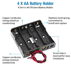 QTEATAK 4 Pack 4 x AA Thicken Battery Holder with I Type Wired Battery Clip Standard Snap Connector