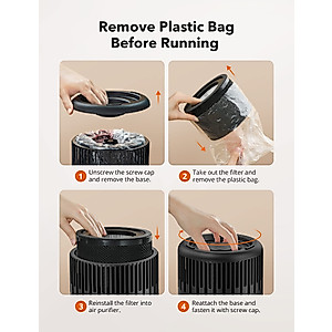 Air Purifier for Home Bedroom, True HEPA Air Purifiers for Small Room, Air Cleaners for Smoke Pollen Pet Hair Dander Dust Odor with 4 Fan Speeds, Sleep Mode, Night Light, Black