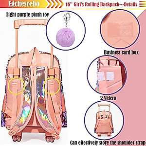 kids Rolling Kid Travel Toddler Duffle Bag Bow Tie Backpack for Girls Carry on Luggage Roller Computer Suitcase with Pencil Case and Lunch Box Wheels Wheeled Sequins Backpacks Girls Gradient Champagne