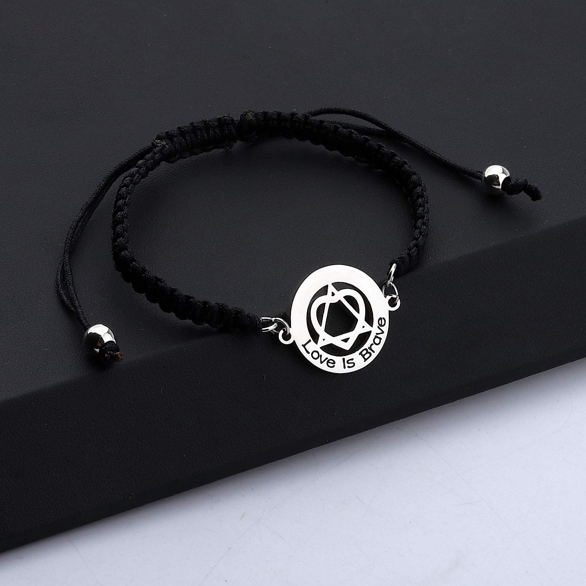 BEKECH Adoption Bracelet Love is Brave Intertwined Heart and Triangle Adoption Symbol Charm Braided Bracelet for Stepmom