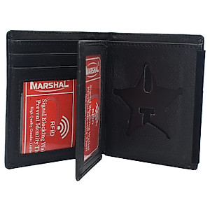 MARSHAL Genuine Leather RFID Blocking Five-point Star Hidden Badge Holder Wallet