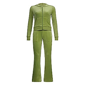 Women's 2 Piece Velour Tracksuit Set Heart Print Long Sleeve Zipper Hoodie Cropped Jacket and Sweatpants Y2K Sweatsuit Set (B-Green, Large)