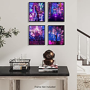 Japanese Anime Wall Art Decor - Cyberpunk Tokyo Hongkong Posters Prints - Vaporwave Vibey Cool Indie Picture Room Decor - Japan Neon Night Aesthetic Decorations - Preppy Chic Manga Cartoon - 8x10