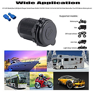 [5 Pack] 12V USB Outlet, Dual USB Quick Charger Socket Waterproof Power Outlet 12V/24V 2.1A & 2.1A for Car Golf Cart Boat Marine Bus Truck RV Marine Motorcycle, Blue LED