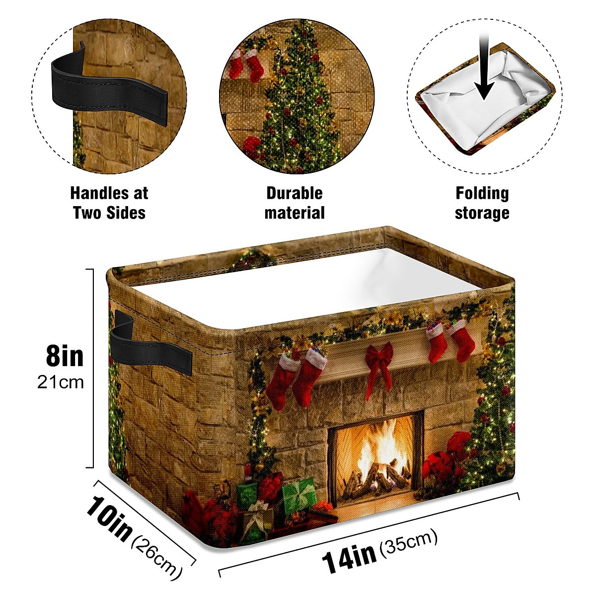 Christmas Pattern Storage Basket Large Foldable Storage Bin Cube Collapsible Organizer for Pantry Bedroom Decor