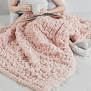 Madison Park Ruched Luxury Throw Premium Soft Cozy Brushed Long Faux Fur For Bed, Couch or Sofa, 50"x60", Blush
