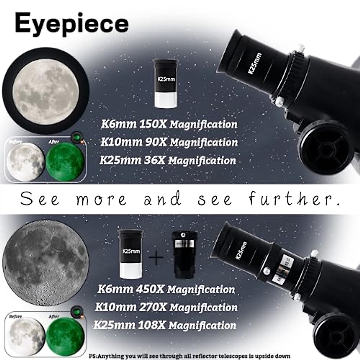 ESSENWI 114EQ Reflector Telescope for Adult Astronomy Beginners - Comes with 3 Eyepieces, 3X Barlow Lens, Moon Filter, and Phone Adapter