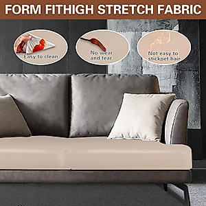 Auctus Polyurethane Leather T-Cushion Covers Waterproof Elastic Seat Covers, Waterproof Sofa Cushion Covers, Furniture Protectors, Sofa Cushion Covers, Sofa Seat Covers (2 Pieces, Light Camel)