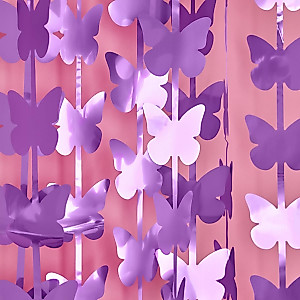 xo, Fetti Purple Butterfly Foil Curtain - Set of 2 | Bachelorette Party, Pastel Garden Birthday Decorations, Bridal Shower, Baby Shower, Fun Photo Booth