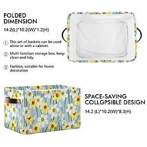 Takiito Storage Basket for Organizing Shelves, Daffodil Flowers Fabric Storage Bin with Handles for Books Toys Closet, 1 Pack